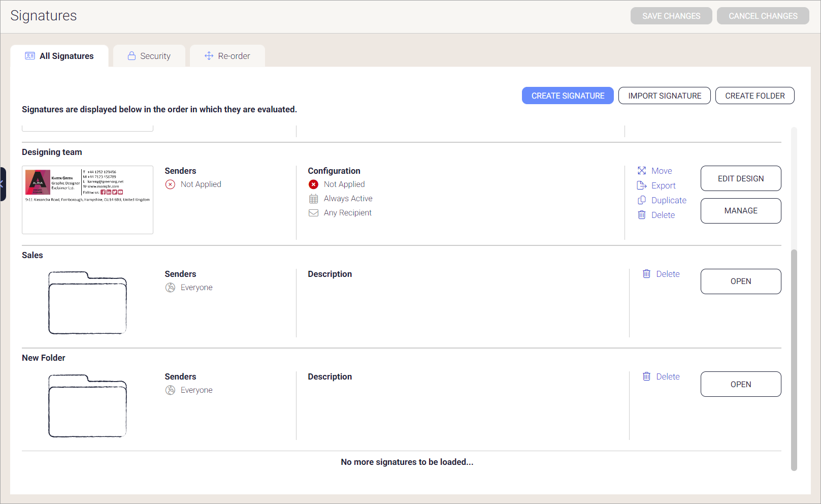 Signatures within Folders – Exclaimer Knowledge Base